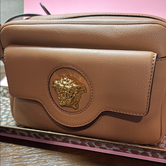 Versace | Bags | Versace Brown Medusa Leather Messenger Shoulder Or ...